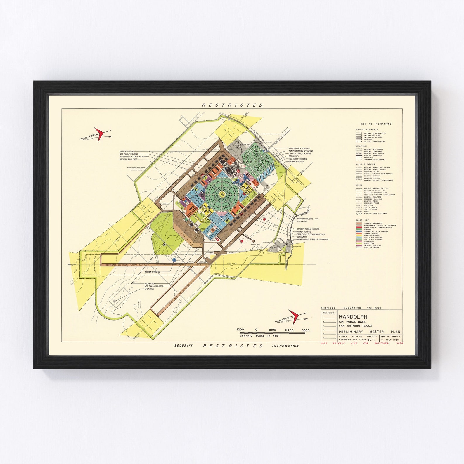 Randolph Air Force Base Map 1950 Old Map of Randolph Air Force Base Art ...