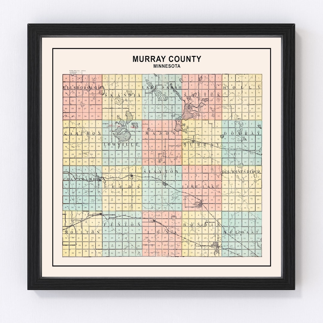 Murray County MN Map 1907 Old Map of Minnesota Art Vintage Print Framed ...