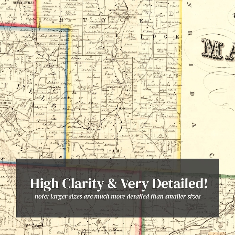 Madison County Map 1853, Vintage Madison County Map, Old Madison County ...