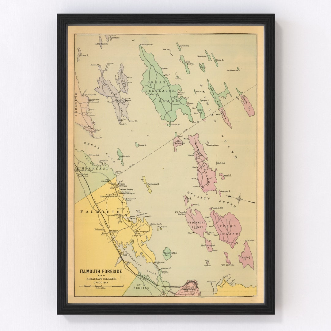 Falmouth Foreside Map 1894, Vintage Falmouth Foreside Map, Old Falmouth ...
