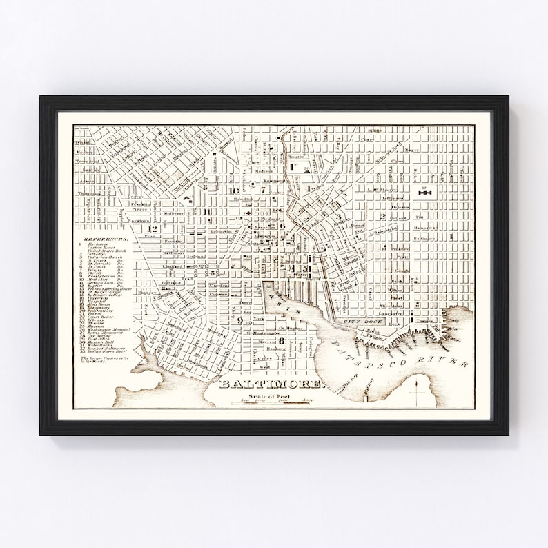 Baltimore Map 1837 Old Map of Baltimore Maryland Art Vintage - Etsy