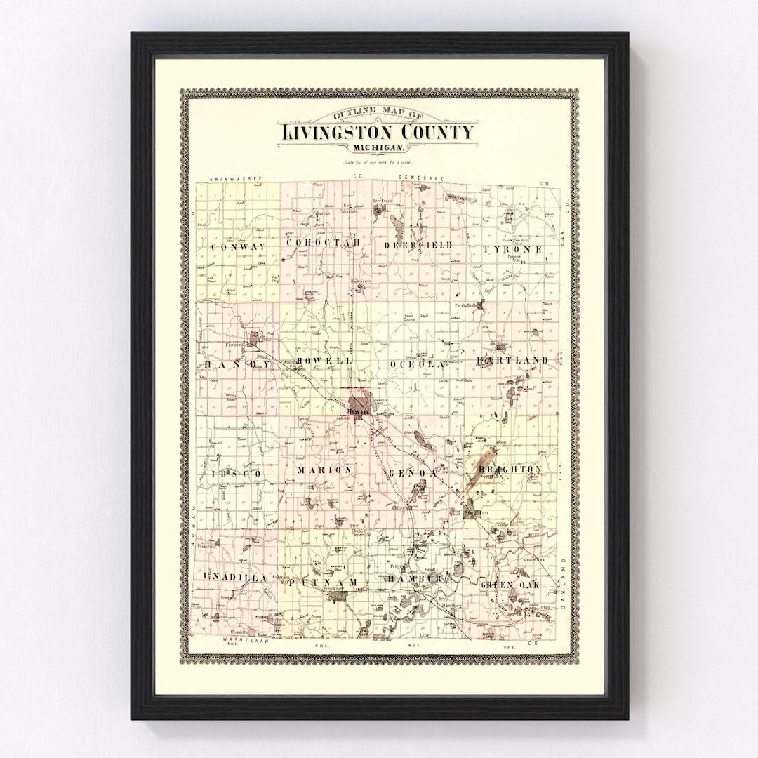 Livingston County Map 1895, Vintage Livingston County Map, Old ...