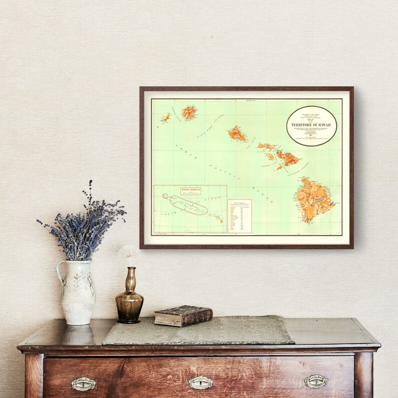 Hawaii Map 1918, Vintage Hawaii Map, Old Hawaii Art, Wall Art Gift for ...