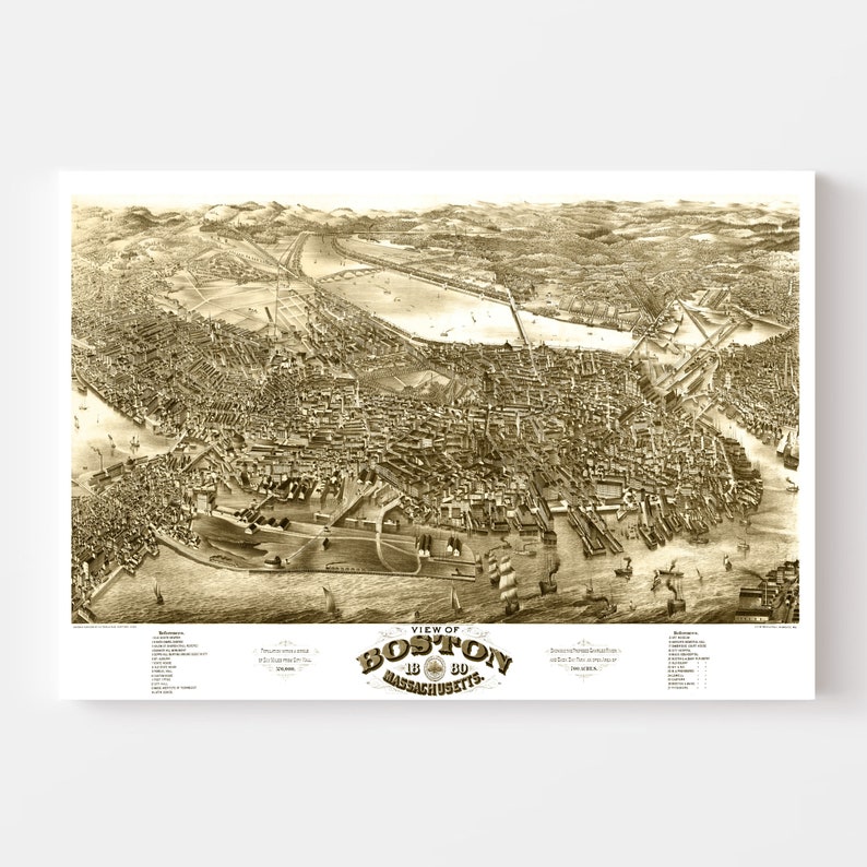 Boston Map 1880 - Old Map of Boston Massachusetts Art Vintage Print ...
