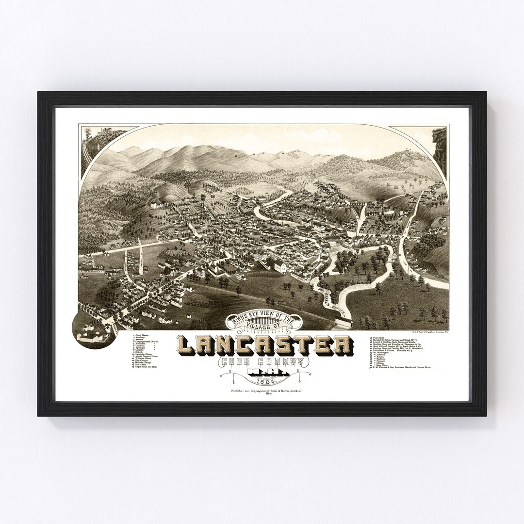 Lancaster Map 1883 - Old Map of Lancaster New Hampshire Art Vintage ...