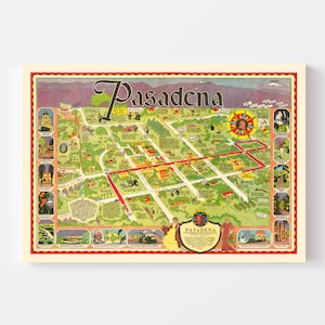 Pasadena Map 1933 - Old Map of Pasadena California Art Vintage Print ...