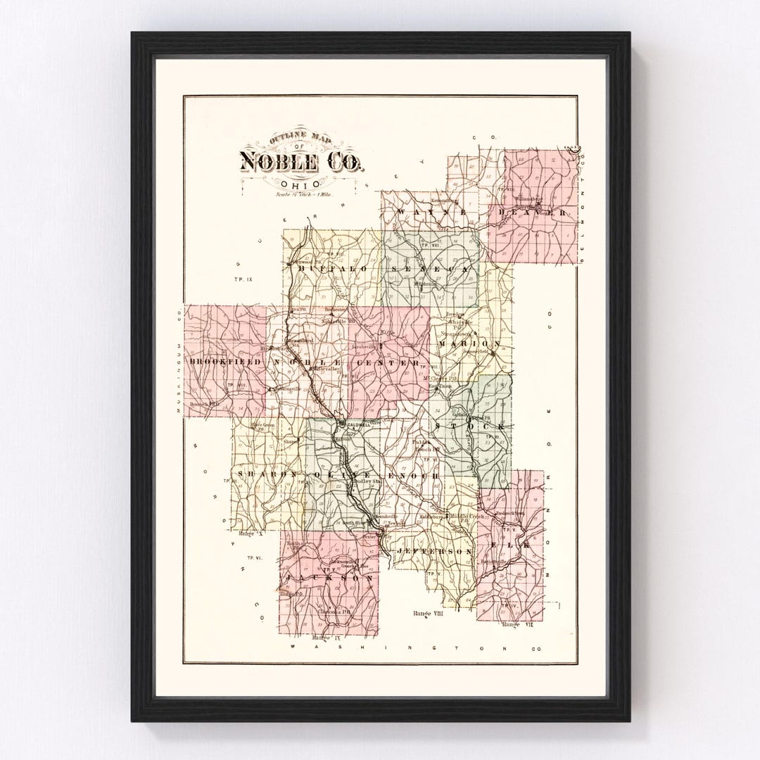 Noble County Map 1876, Vintage Noble County Map, Old Noble County Ohio ...