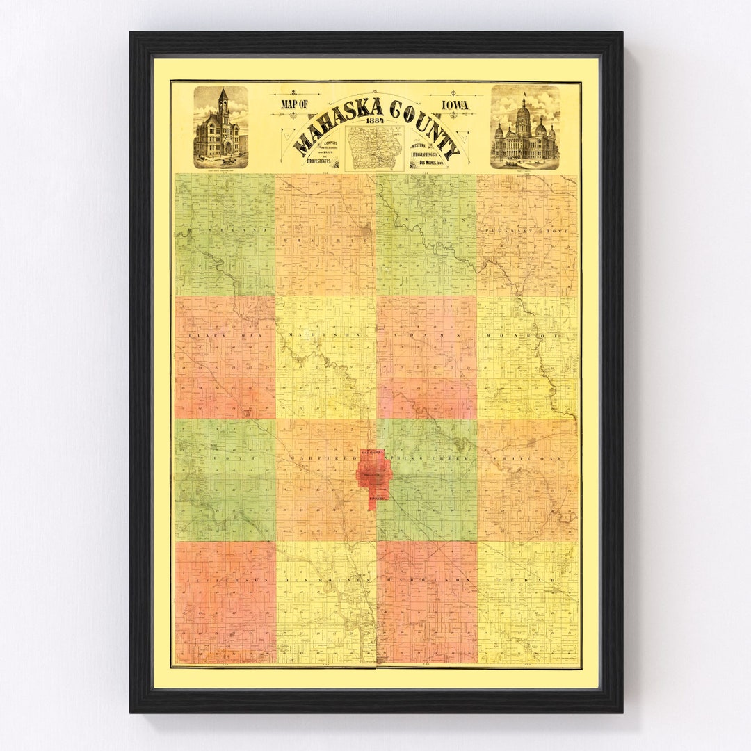 Mahaska County Map 1884, Vintage Mahaska County Map, Old Mahaska County ...
