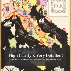 Italy Map 1938 - Old Map of Italy Art Print Framed Wall Art Vintage ...