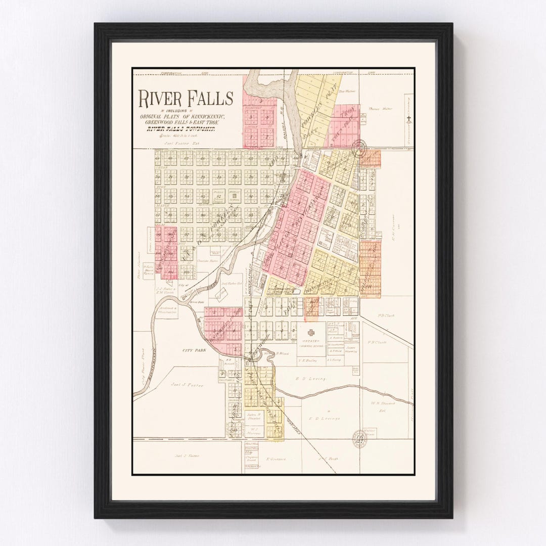 River Falls Map 1908, Vintage River Falls Map, Old River Falls ...