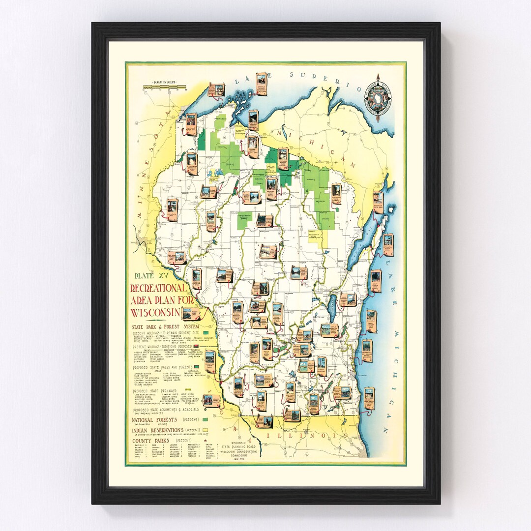 Wisconsin Map 1939, Vintage Wisconsin Map, Old Wisconsin Art, Wall Art ...