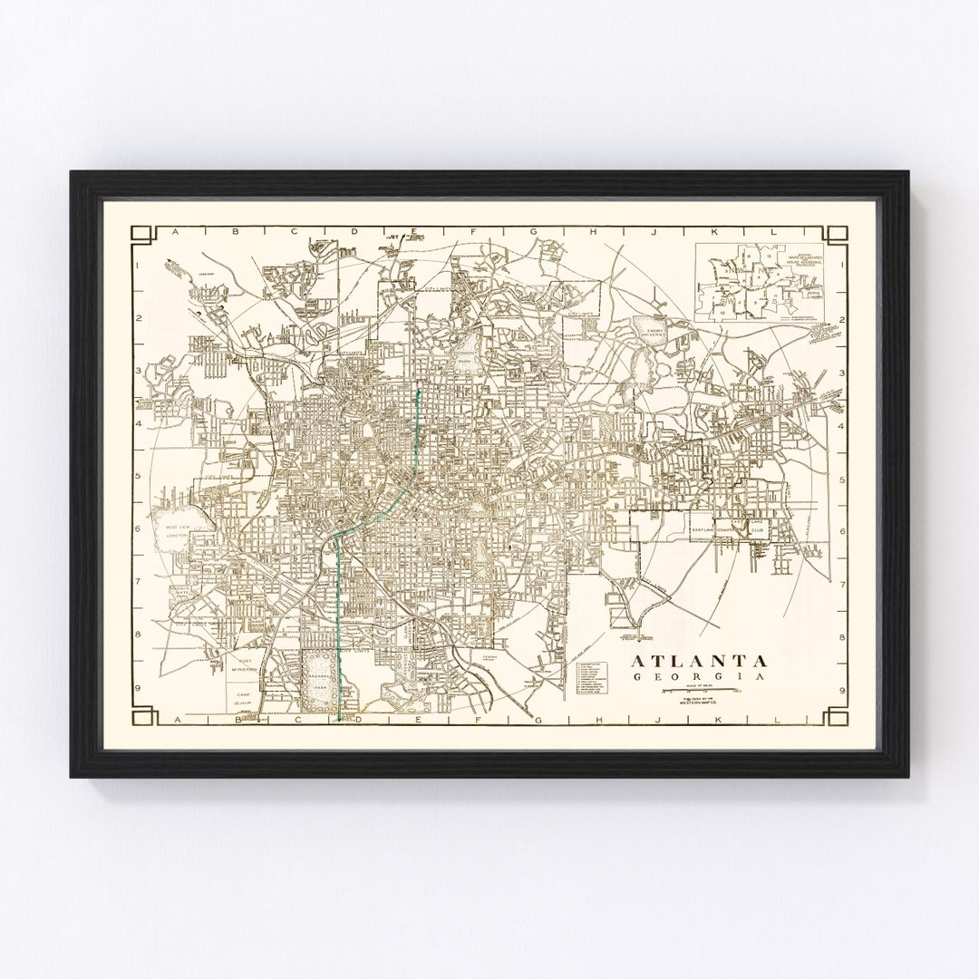 Atlanta Map 1931 - Old Map of Atlanta Georgia Art Vintage Print Framed ...