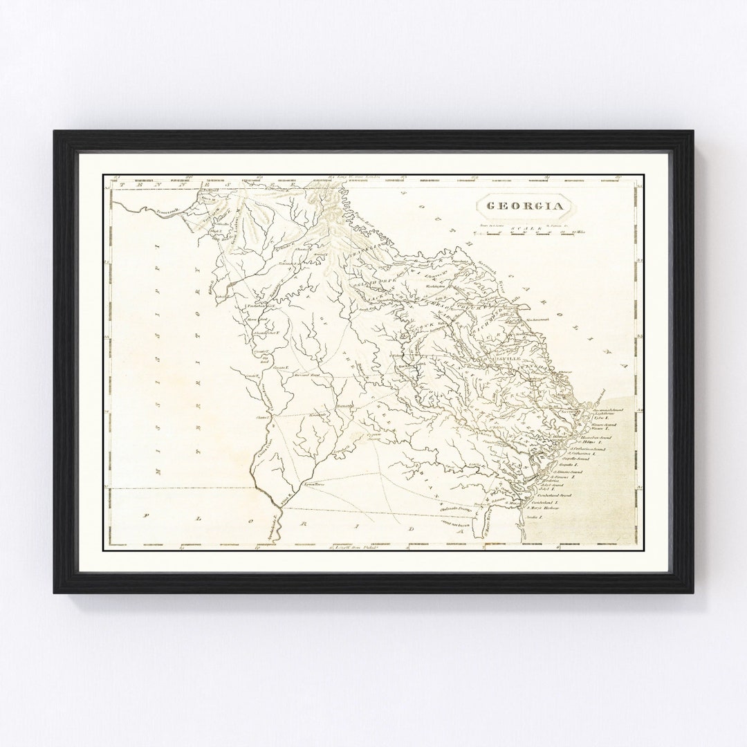 Georgia Map 1805, Vintage Georgia Map, Old Georgia Art, Wall Art Gift ...