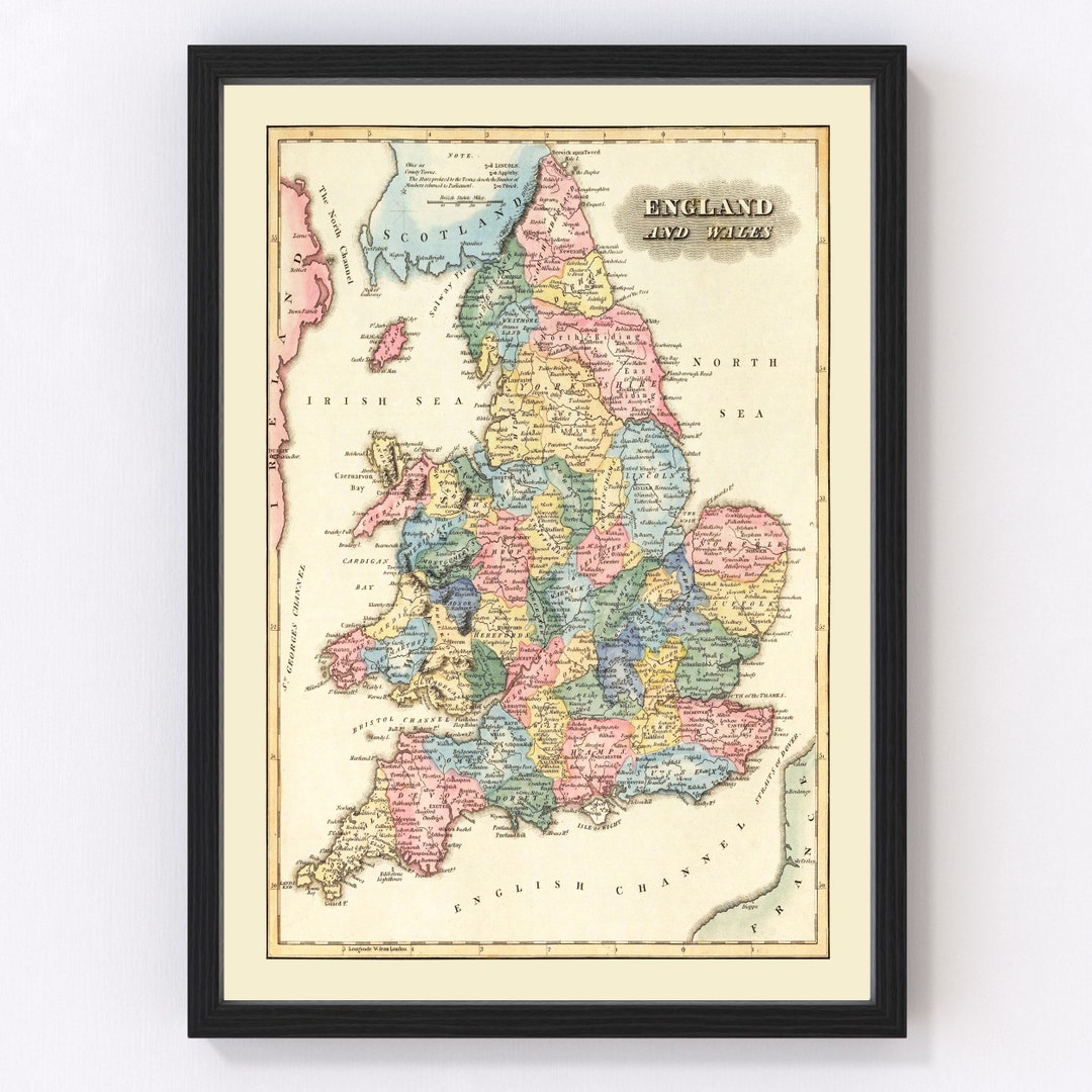 England Map 1823, Vintage England Map, Old England Art, Wall Art Gift ...