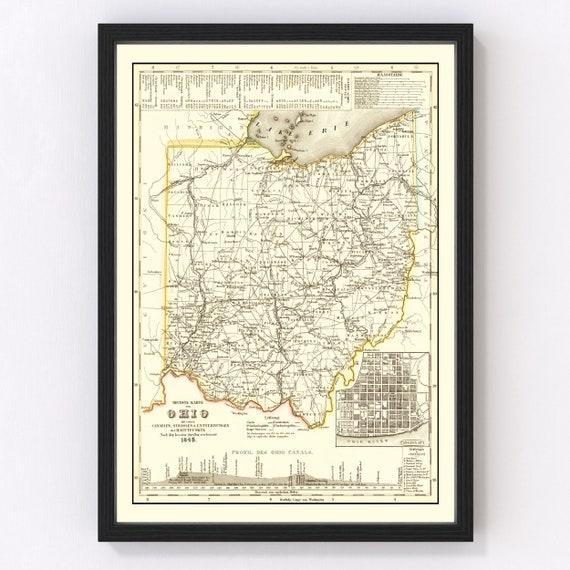 Ohio Map 1845 Old Map of Ohio Art Vintage Print Framed Wall - Etsy