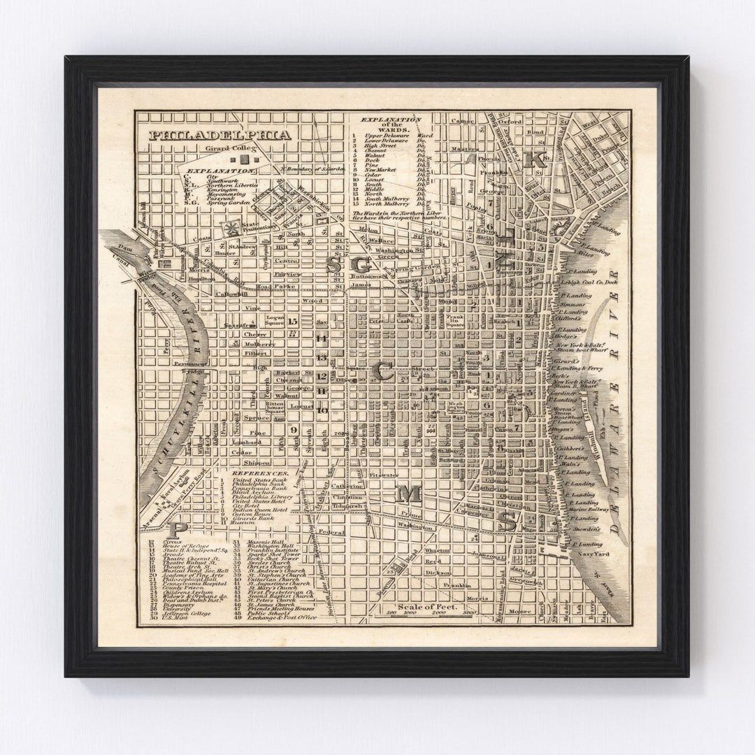 Philadelphia Map 1844 Old Map of Philadelphia Pennsylvania Art Vintage ...