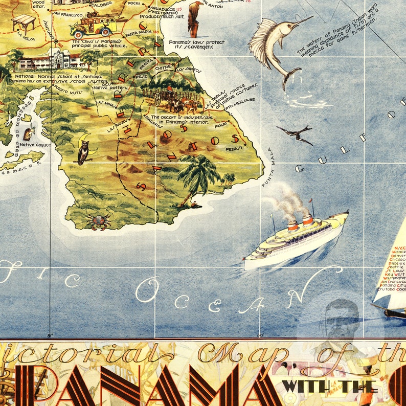 Panama Map Art Vintage Print From 1939 Old Panama Art | Etsy