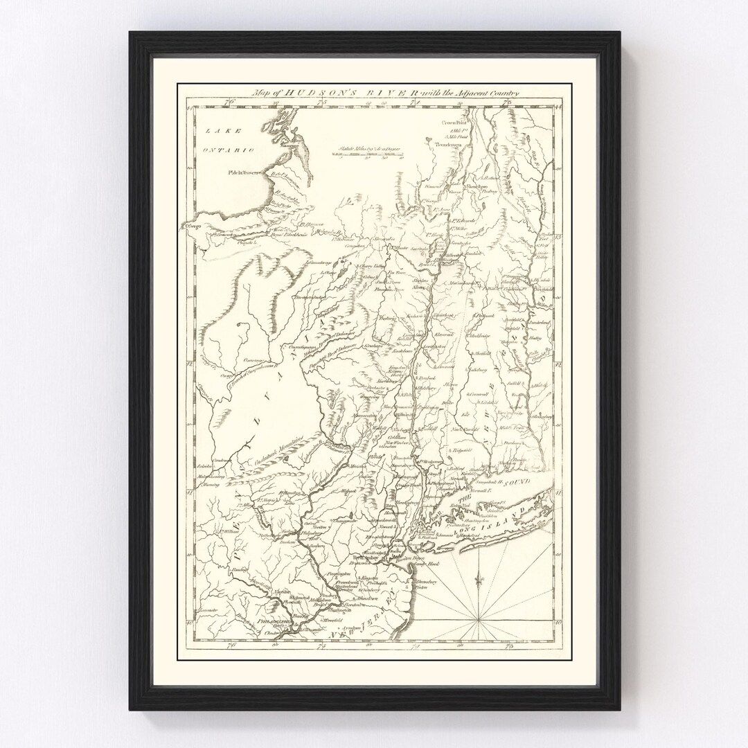 Hudson River Map 1778, Vintage Hudson River Map, Old Hudson River Art ...