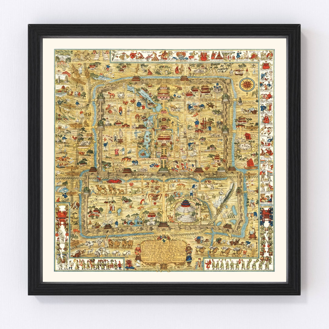 Beijing Map 1936 Old Map of Beijing China Art Vintage Print Framed Wall ...
