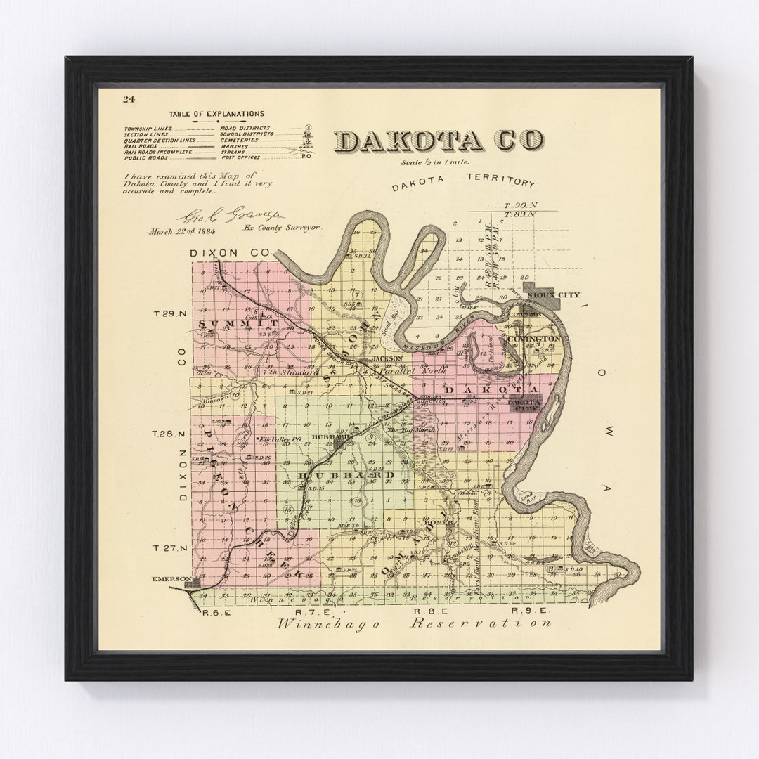 Dakota County Map 1885, Vintage Dakota County Map, Old Dakota County ...