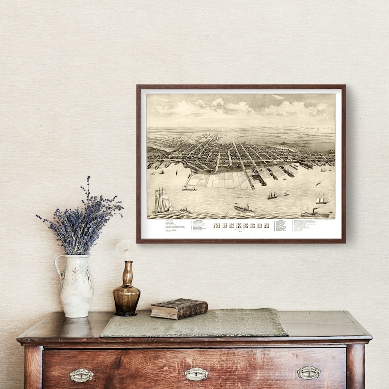 Muskegon Map 1874, Vintage Muskegon Map, Old Muskegon Michigan Art ...