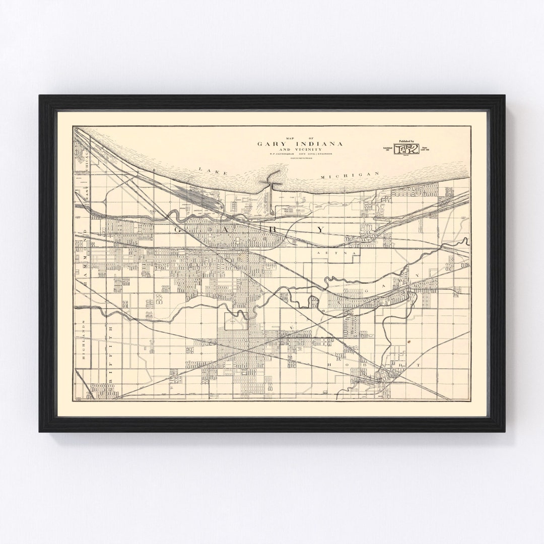 Gary Map 1928 Old Map of Gary Indiana Art Vintage Print Framed Canvas ...