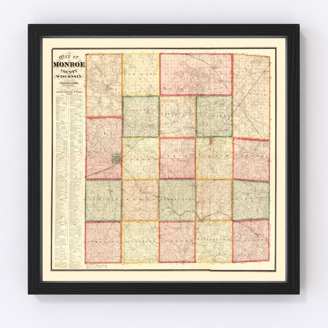 Monroe County Map 1877, Vintage Monroe County Map, Old Monroe County ...