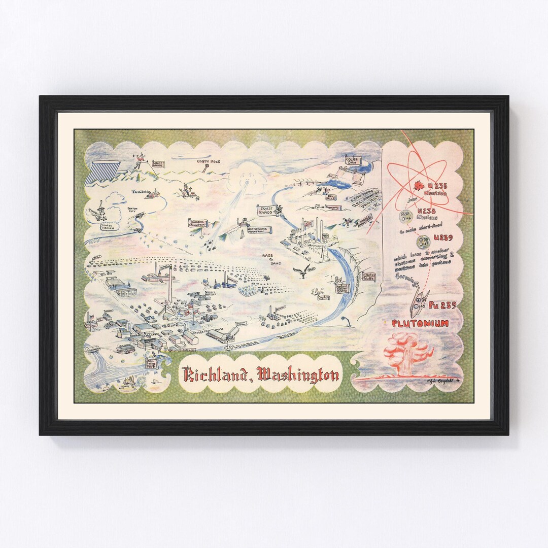 Richland Map 1946, Vintage Richland Map, Old Richland Washington Art ...