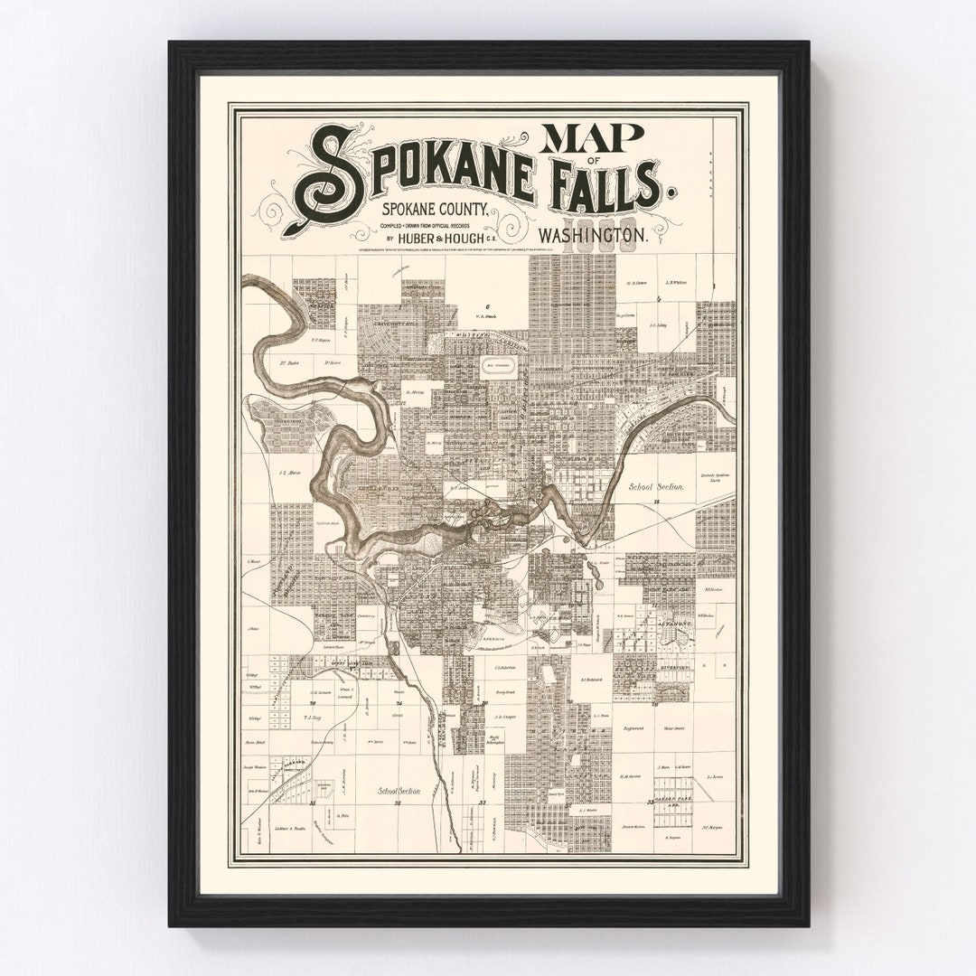 Spokane Falls Map 1889, Vintage Spokane Falls Map, Old Spokane Falls ...