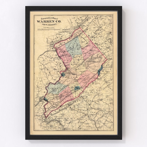 Framed Vintage Map of Nj - Etsy