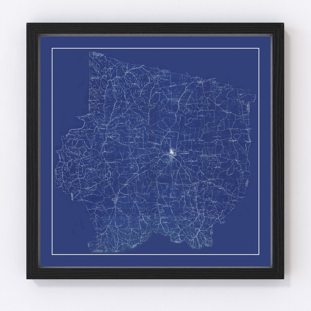 Maury County TN Map 1924 Old Map of Tennessee Art Vintage Print Framed ...
