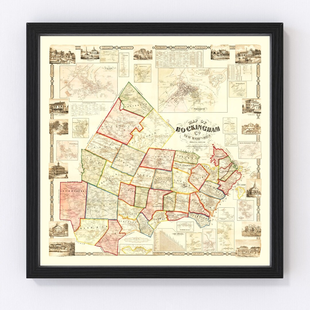 Rockingham County Map 1857, Vintage Rockingham County Map, Old ...