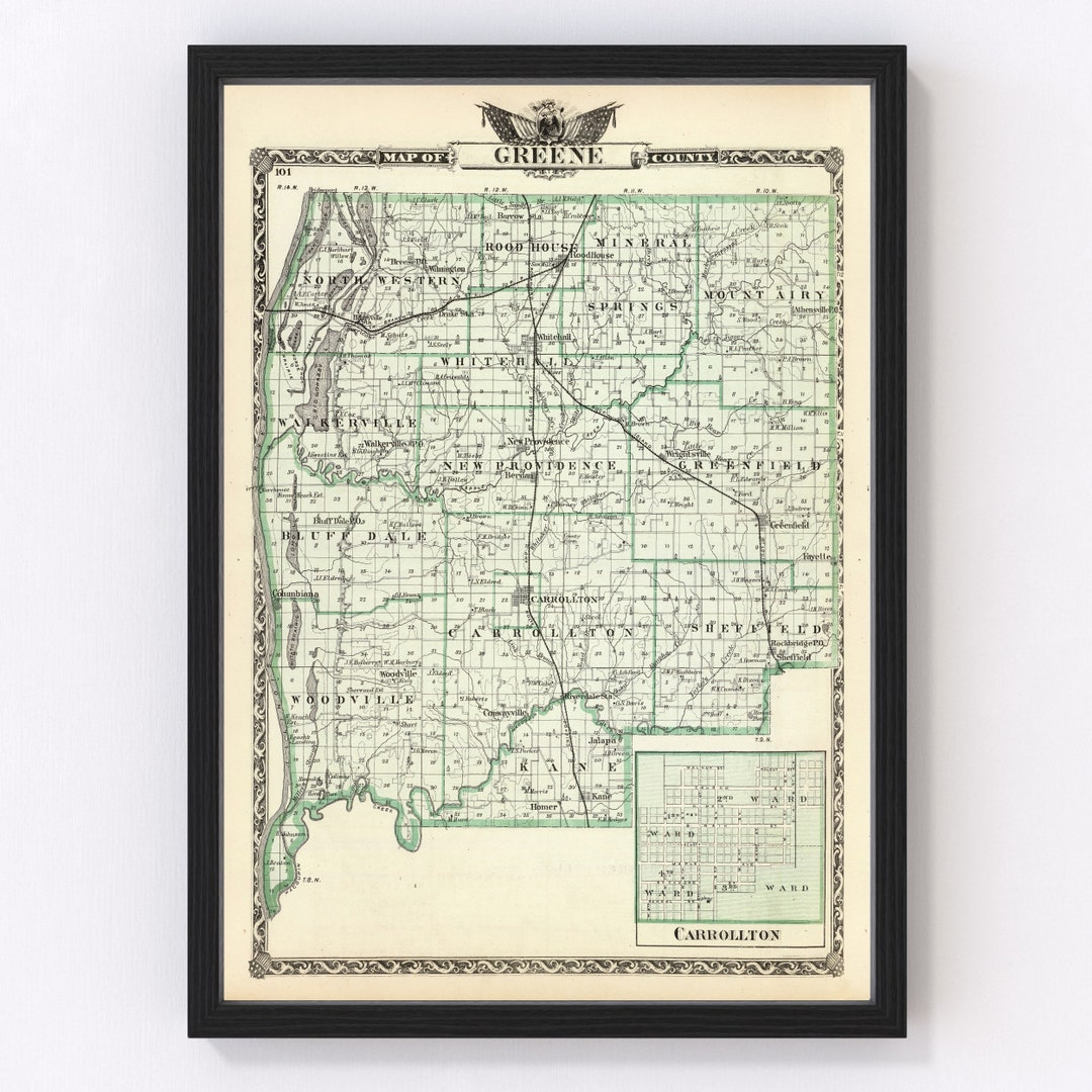 Greene County Map 1876, Vintage Greene County Map, Old Greene County ...