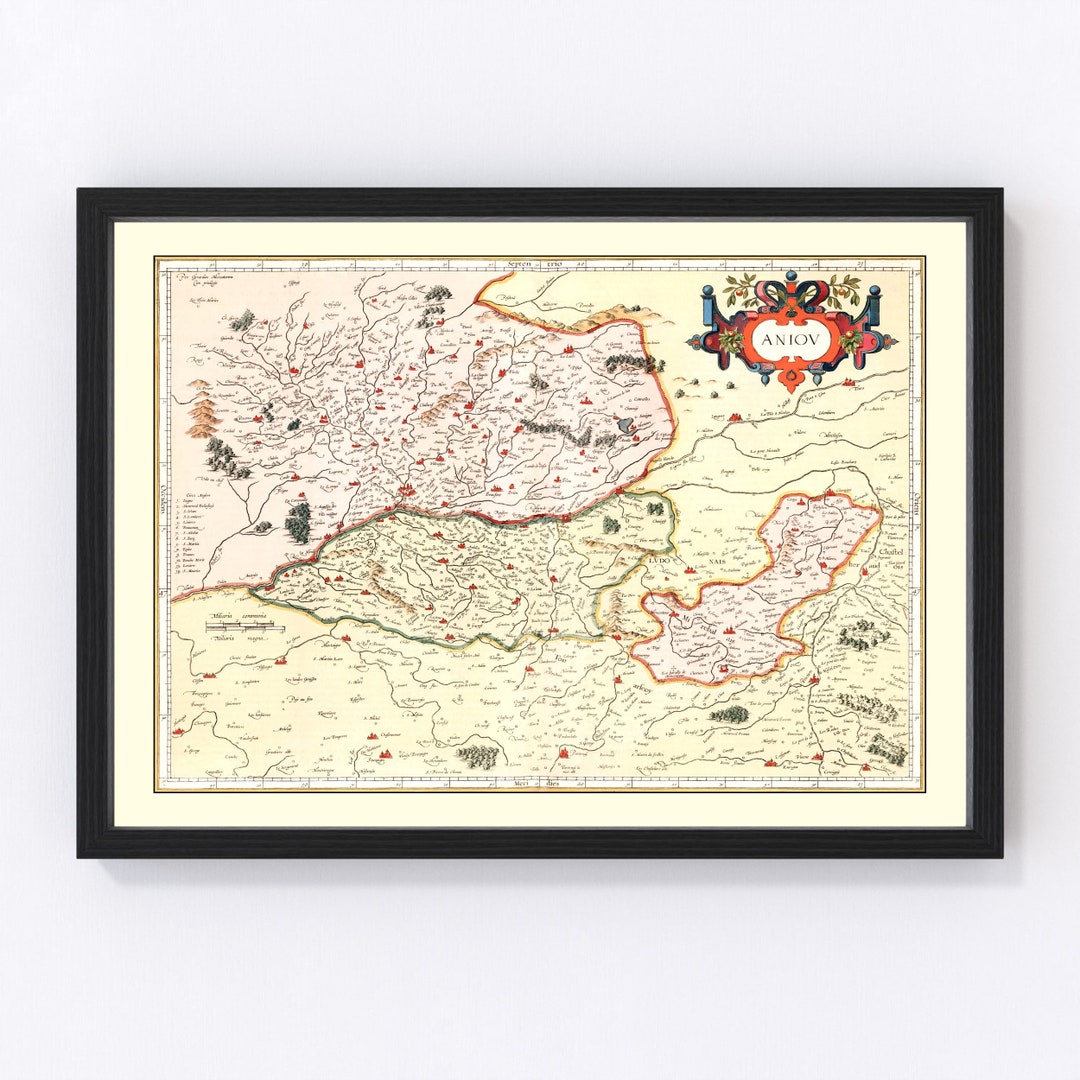 Anjou France Map 1623 Old Map of Anjou France France Art Vintage Print ...