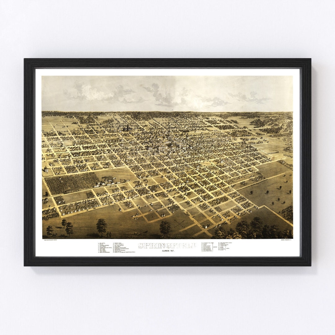 Springfield Map 1867, Vintage Springfield Map, Old Springfield Illinois ...