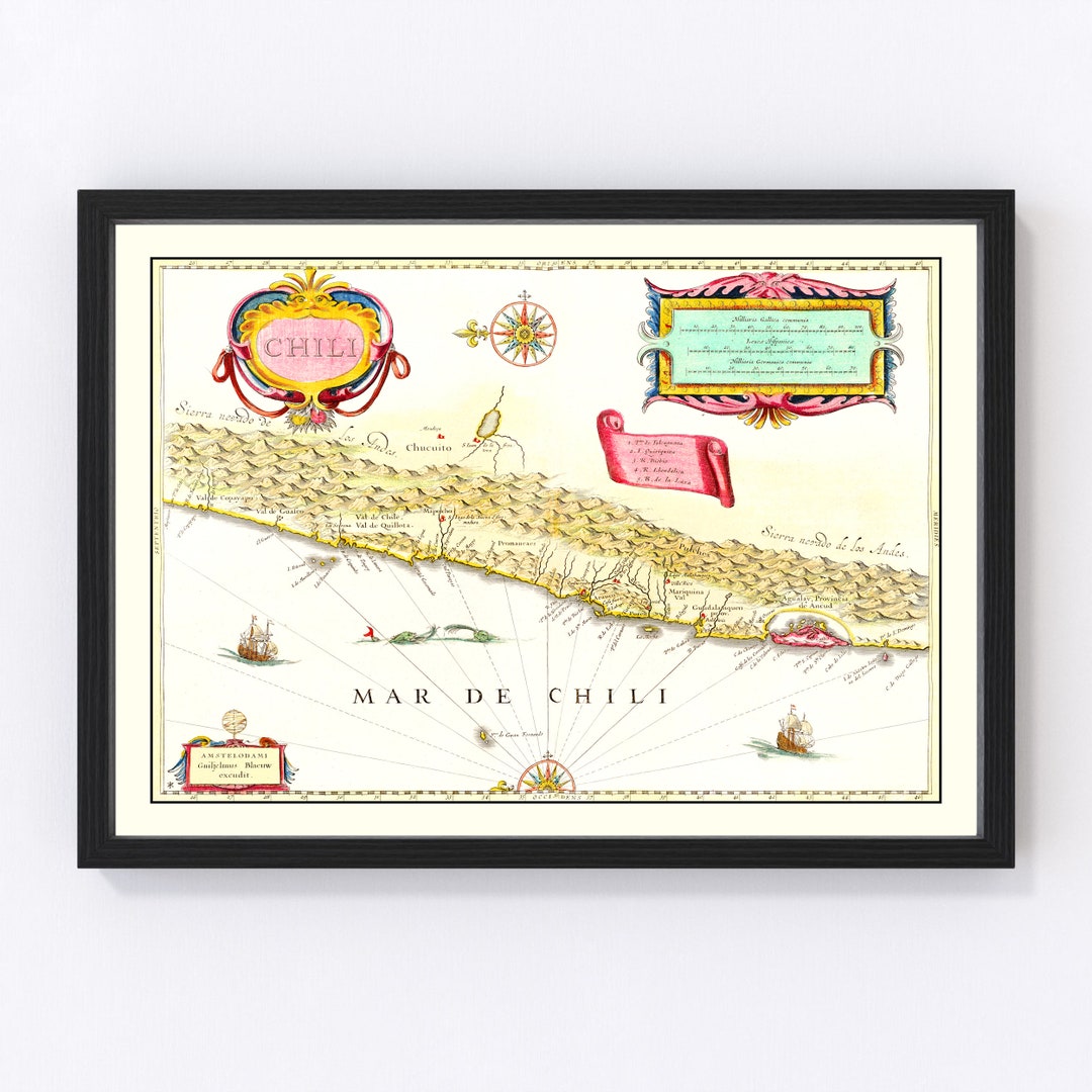 Chile Map 1665, Vintage Chile Map, Old Chile Art, Wall Art Gift for ...