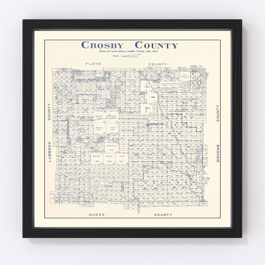 Crosby County TX Map 1927 Old Map of Texas Art Vintage Print Framed ...