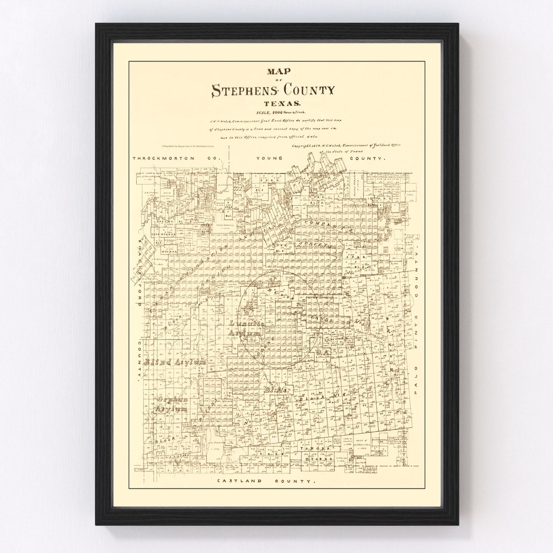 Stephens County Map 1879, Vintage Stephens County Map, Old Stephens ...