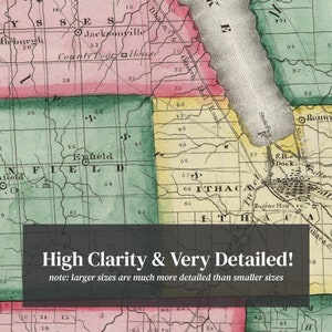 Tompkins County Map 1840, Vintage Tompkins County Map, Old Tompkins ...