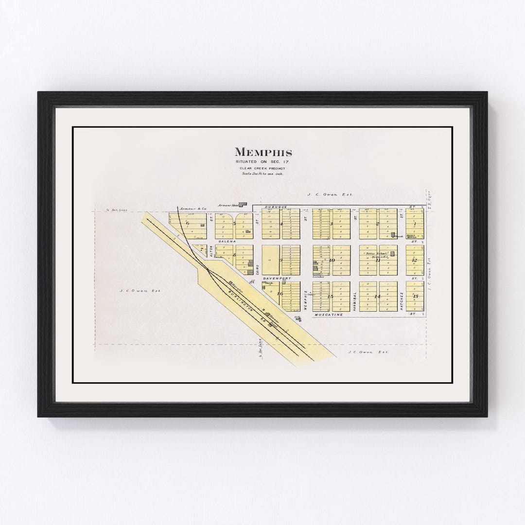 Memphis Map 1907, Vintage Memphis Map, Old Memphis Nebraska Art, Wall ...