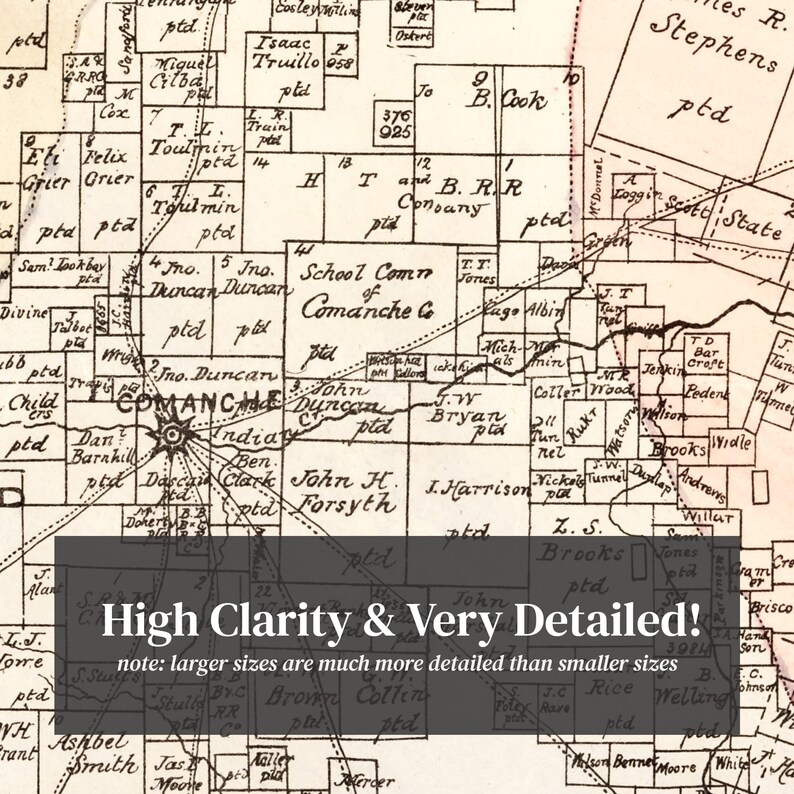 Comanche County Texas Map 1876 Old Map of Comanche County - Etsy