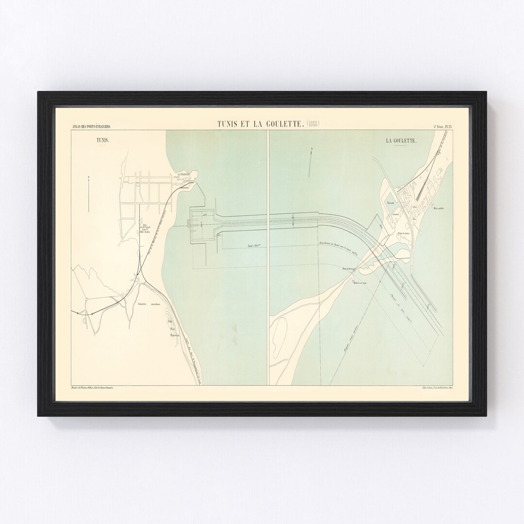 Tunis Map 1888 Old Map of Tunis Tunisia Art Vintage Print Framed Wall ...