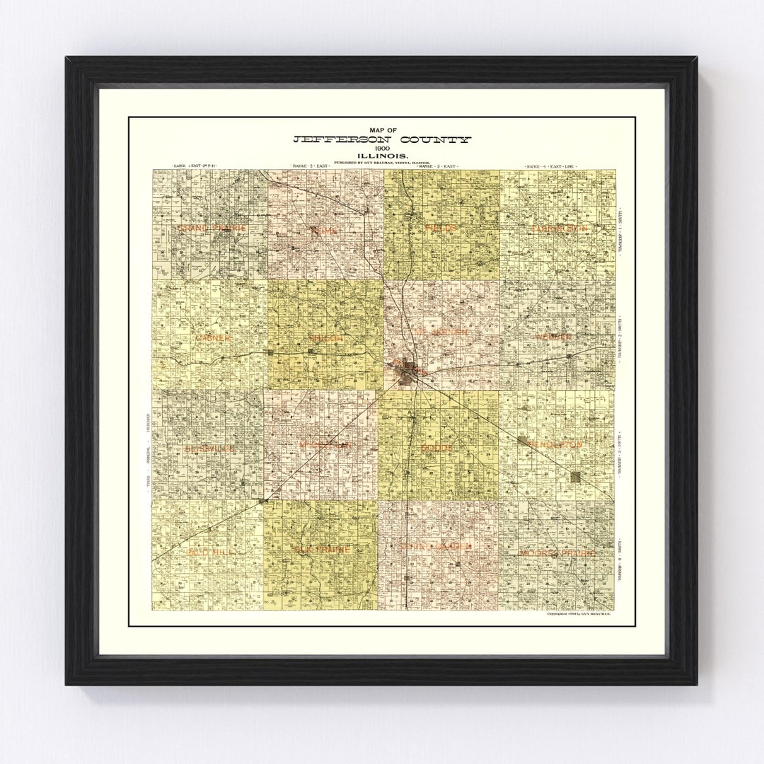 Jefferson County Map 1900, Vintage Jefferson County Map, Old Jefferson ...