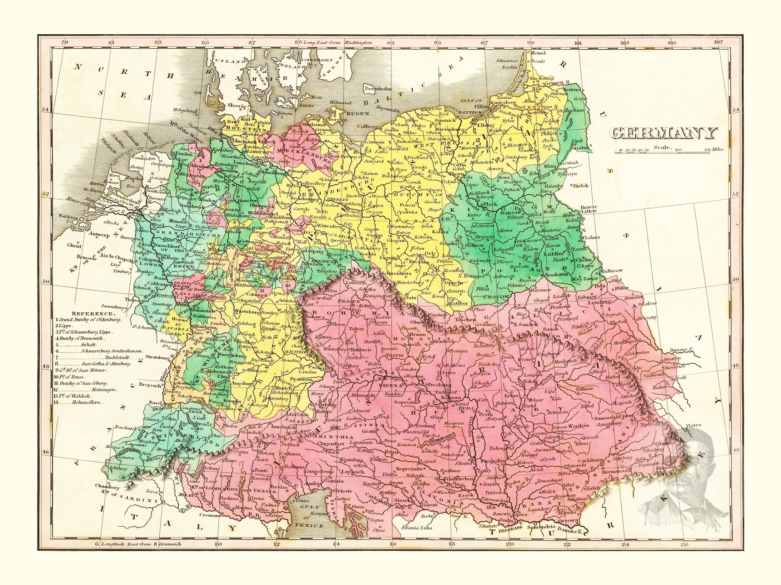Germany Map Art Vintage Print From 1831 Old Germany Art - Etsy