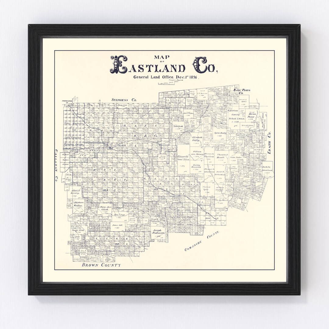 Eastland County Map 1896, Vintage Eastland County Map, Old Eastland ...