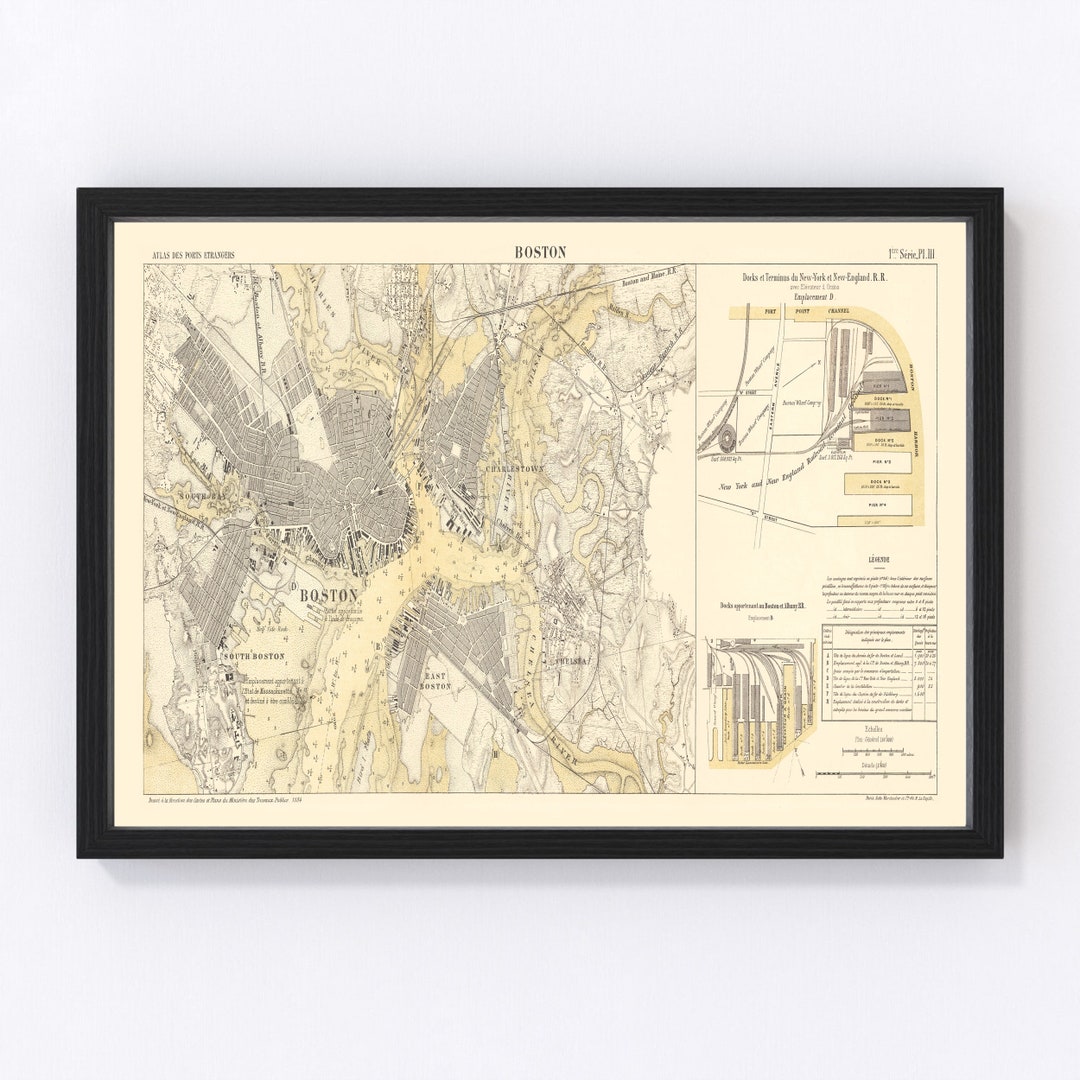 Boston Map 1884 Old Map of Boston Massachusetts Art Vintage Print ...
