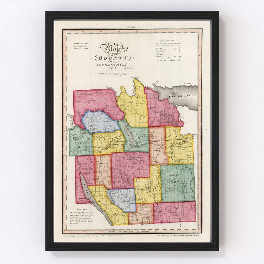 Onondaga County Map 1840, Vintage Onondaga County Map, Old Onondaga ...