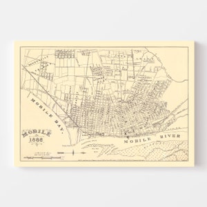Mobile Map 1888 - Old Map of Mobile Alabama Art Vintage Print Framed ...