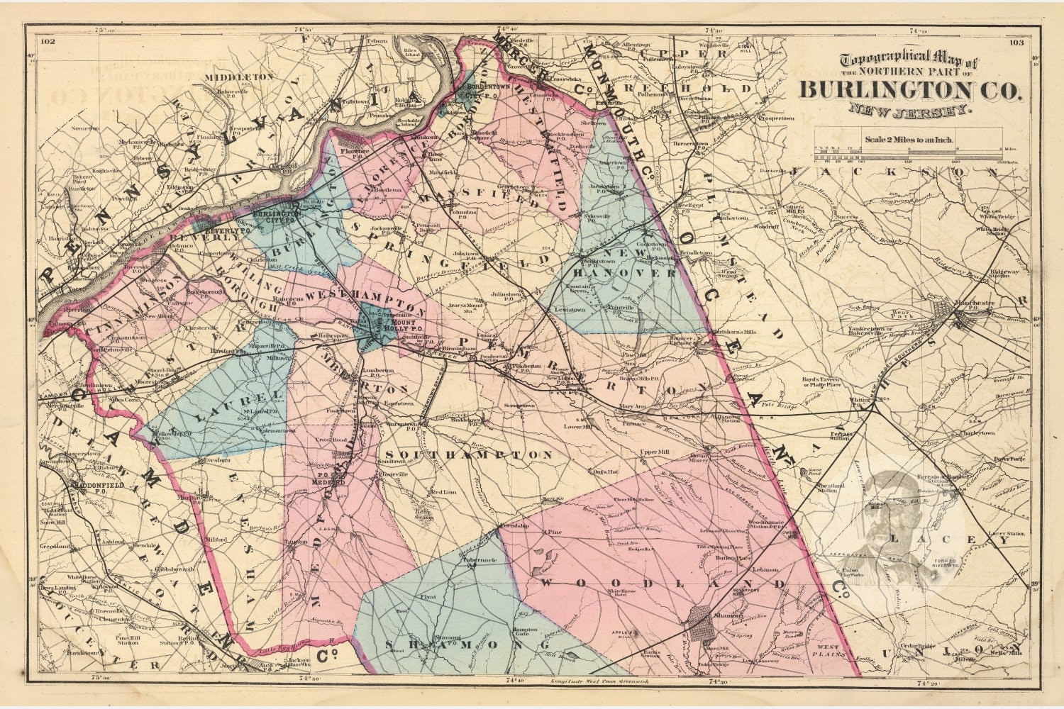 Vintage Burlington County NJ Map 1872 Old New Jersey Map | Etsy