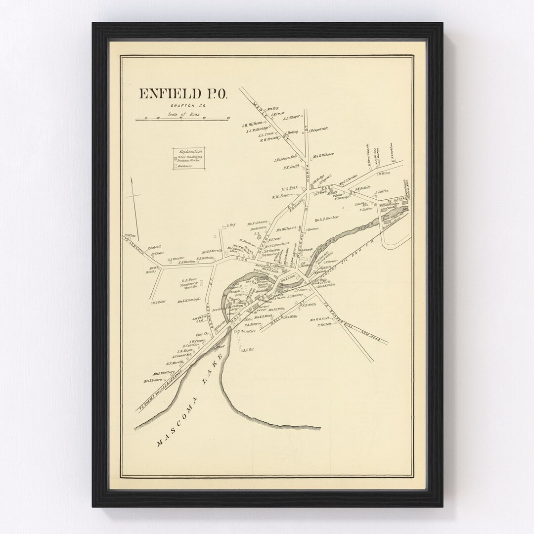 Enfield Map 1892, Vintage Enfield Map, Old Enfield New Hampshire Art ...